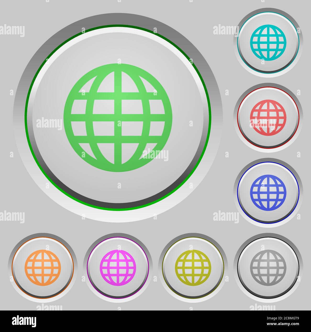 Set of globe sunk push buttons. Well-organized layer, color swatch and graphic style structure ...