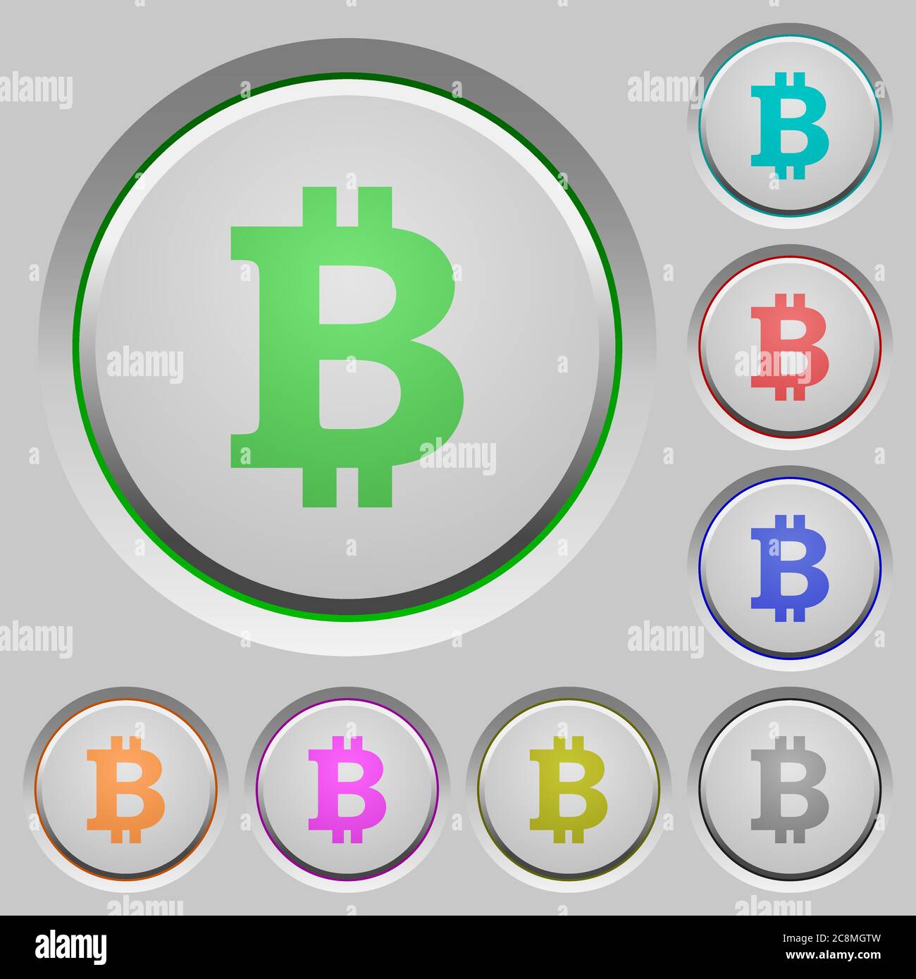 Set of bitcoin sign sunk push buttons. Well-organized layer, color ...