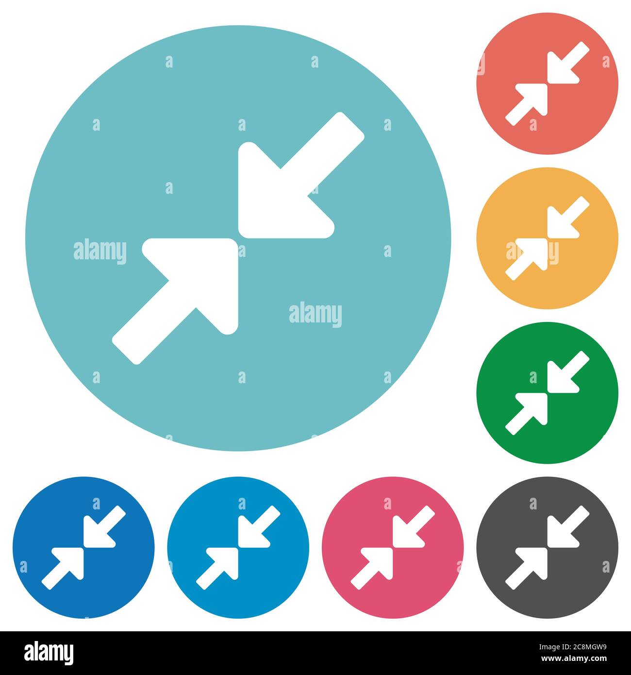 Flat resize small icon set on round color background. 8 color ...