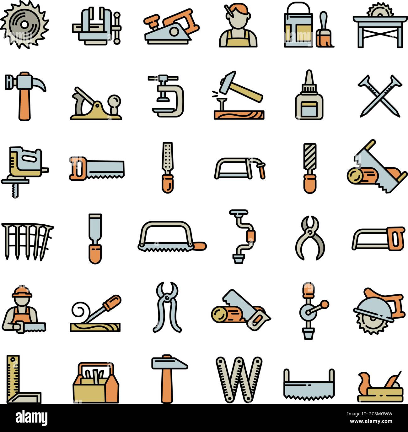Carpenter icons set. Outline set of carpenter vector icons for web ...