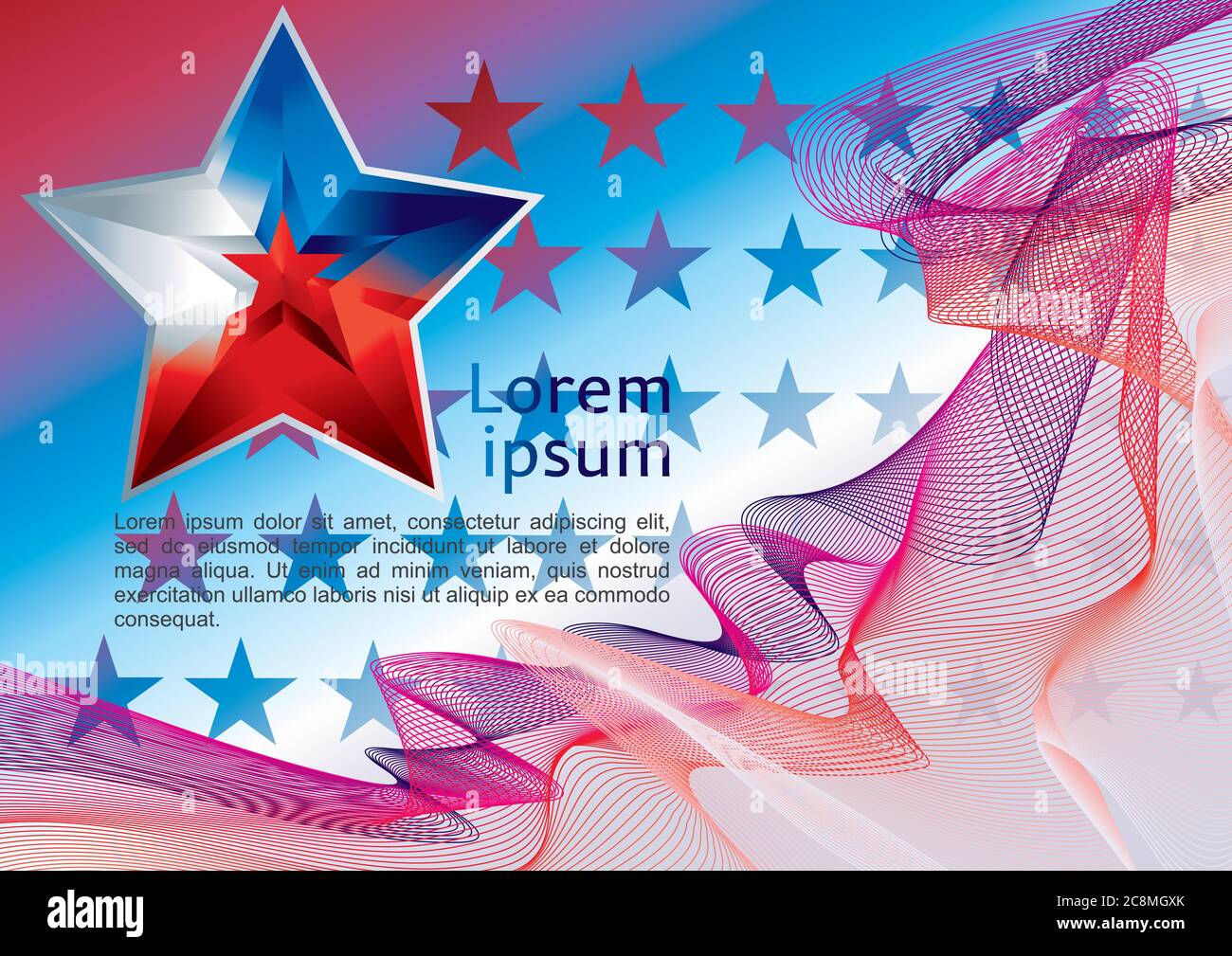 Bright, beautiful five-pointed star and abstract background of lines ...