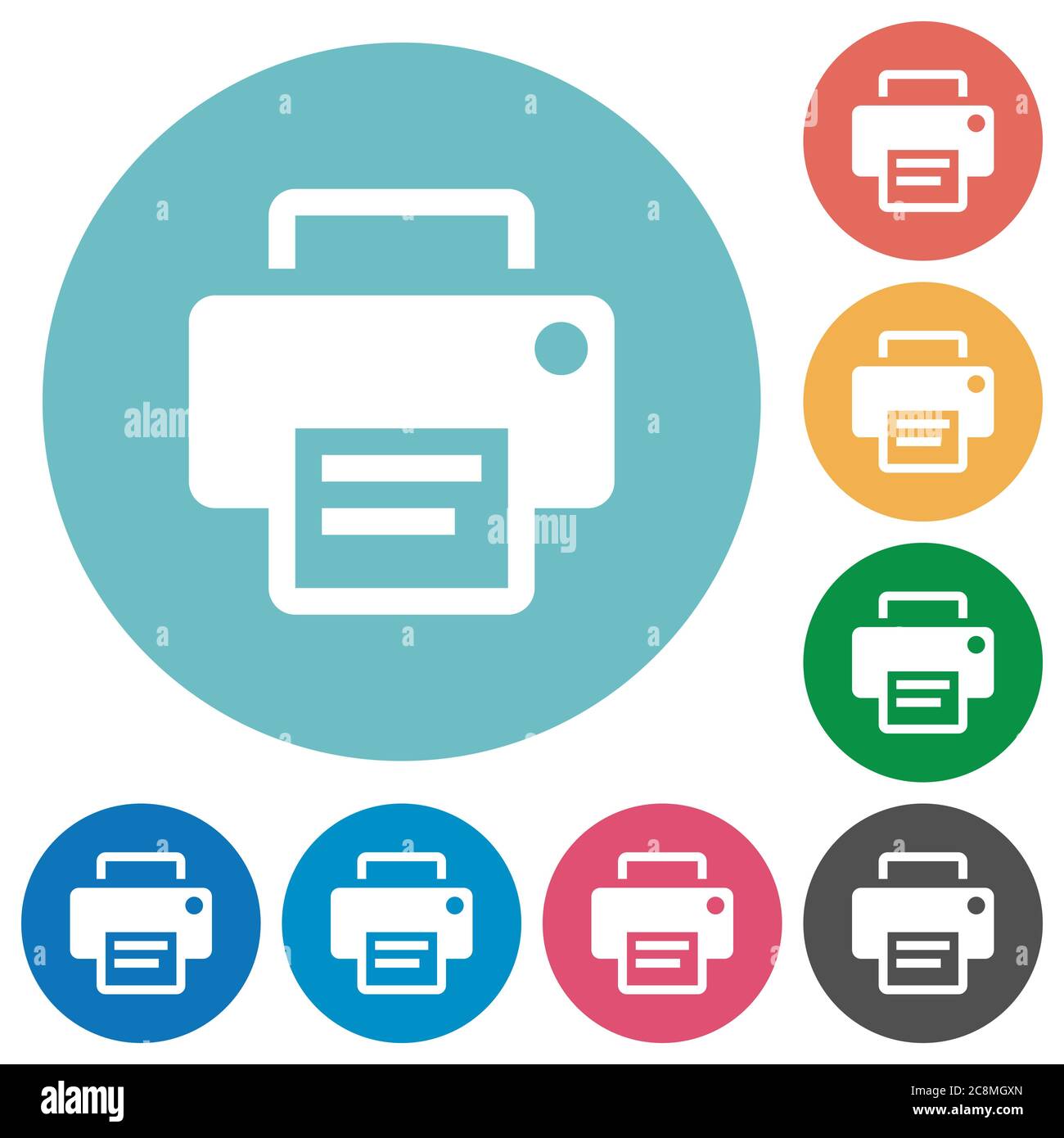 Flat print icon set on round color background. 8 color variations included with light teme Stock ...