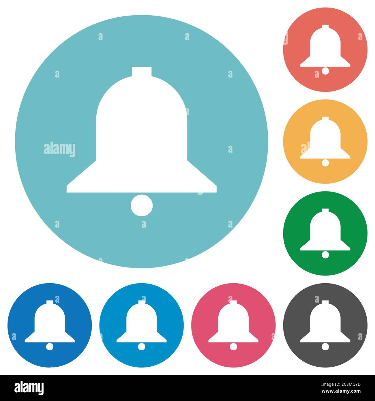 Flat bell icon set on round color background. 8 color variations included with light teme Stock ...