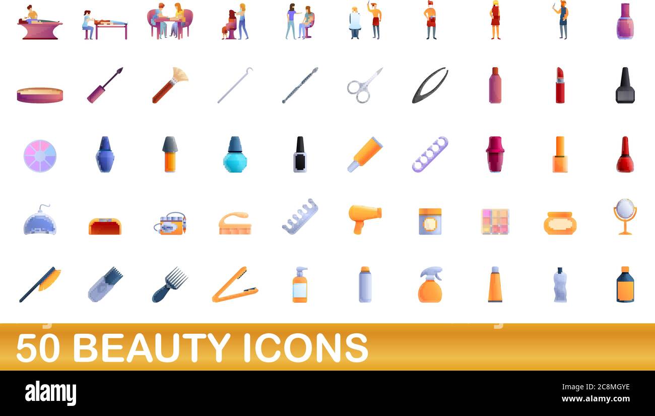 50 beauty icons set. Cartoon illustration of 50 beauty icons vector set ...