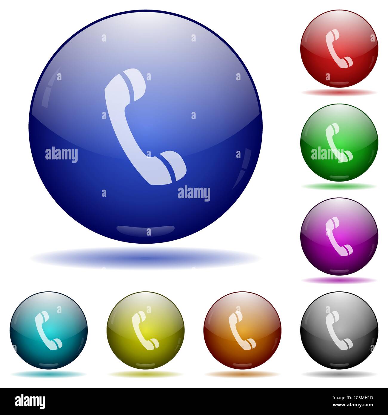 Set of color phone call glass sphere buttons with shadows. Arranged layer structure Stock Vector ...