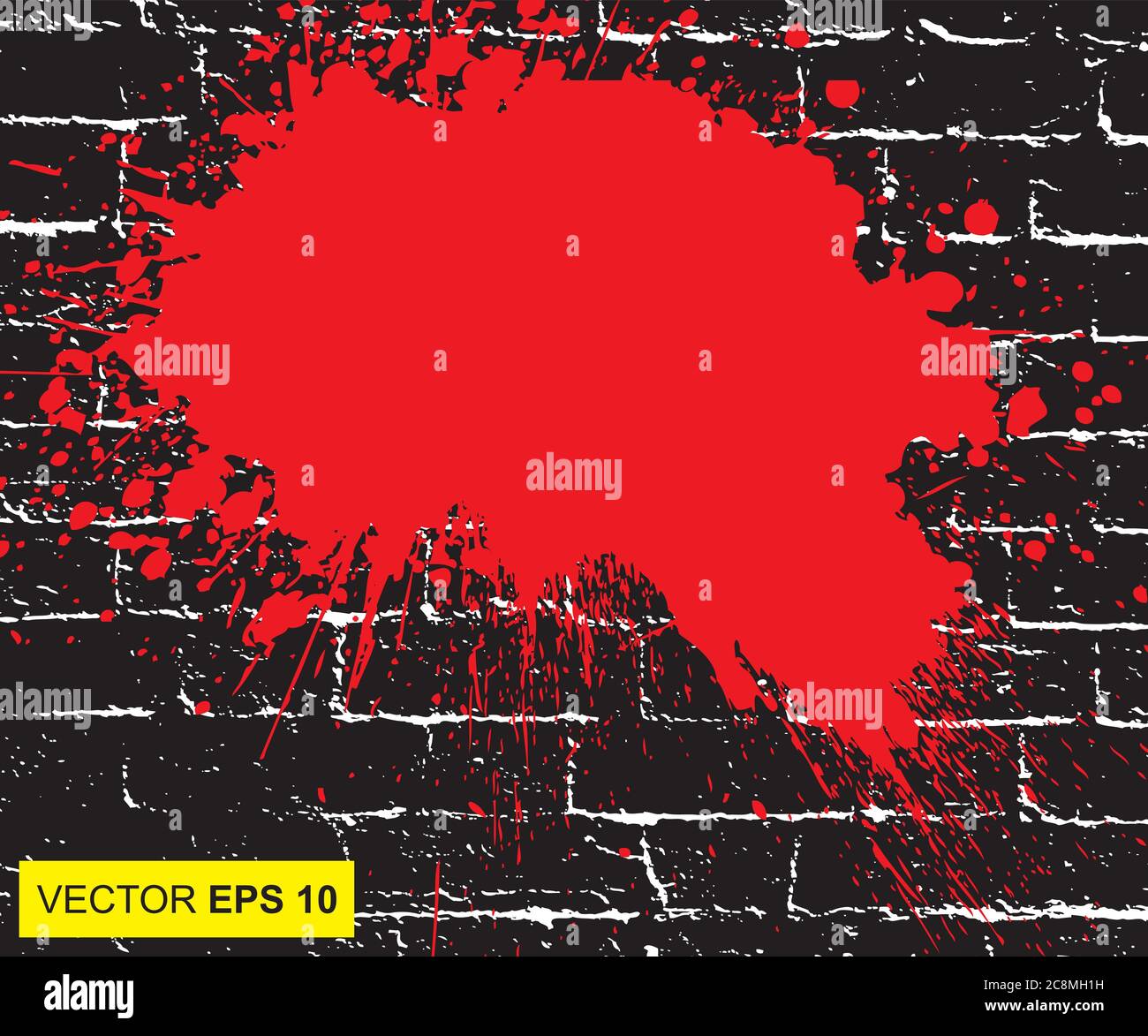 vector illustration. Big realistic blood splashed on the brick wall ...