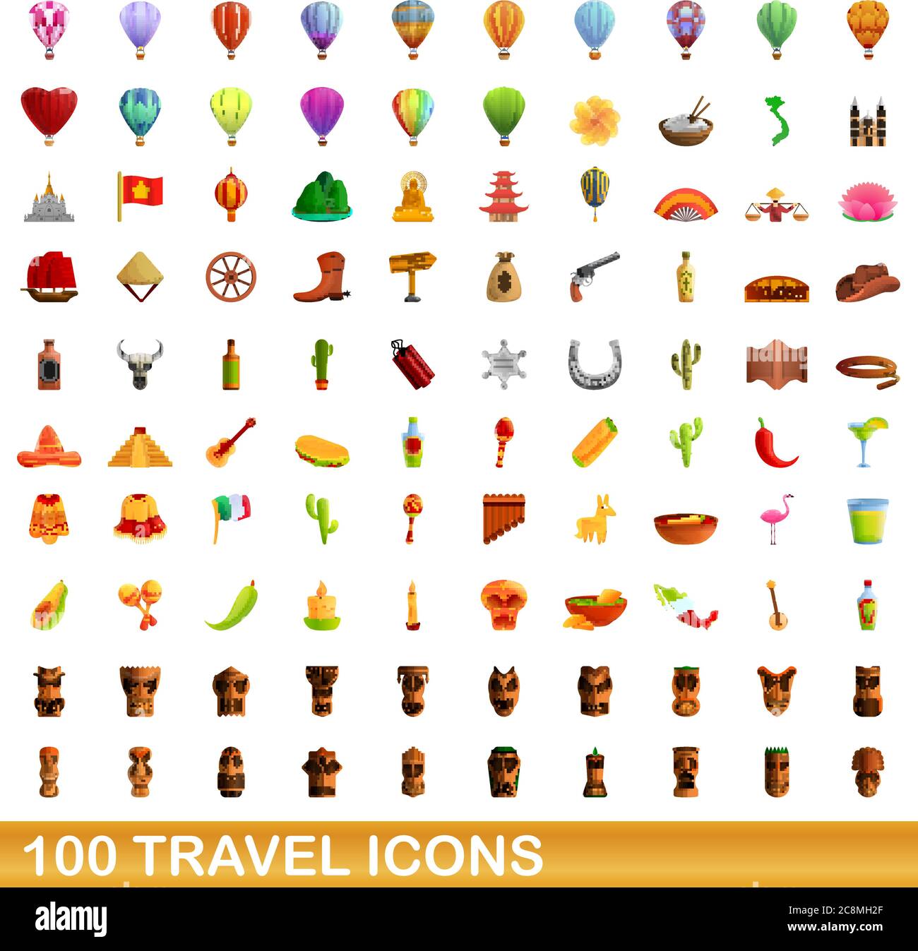 100 travel icons set. Cartoon illustration of 100 travel icons vector ...