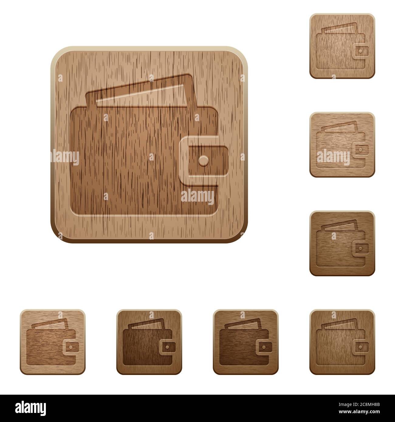 Set of carved wooden wallet buttons. 8 variations included. Arranged ...