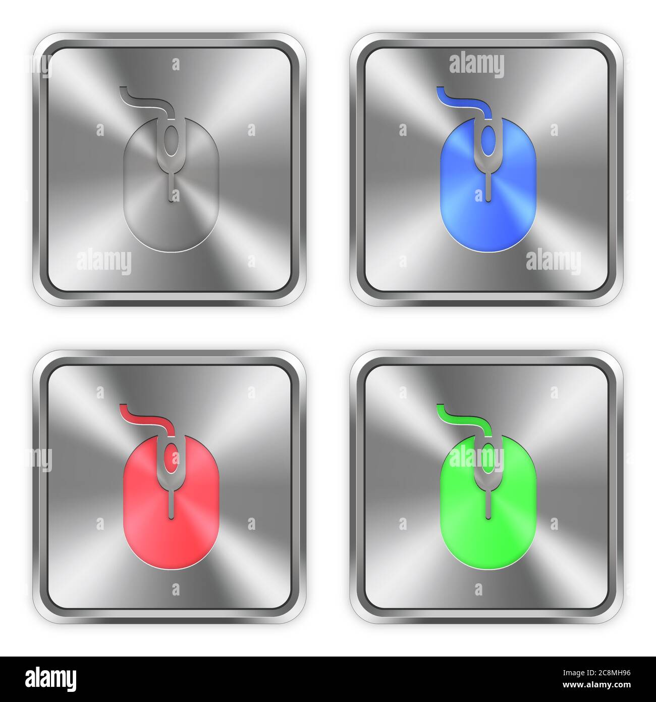 Color computer mouse icons engraved in glossy steel push buttons. Well ...