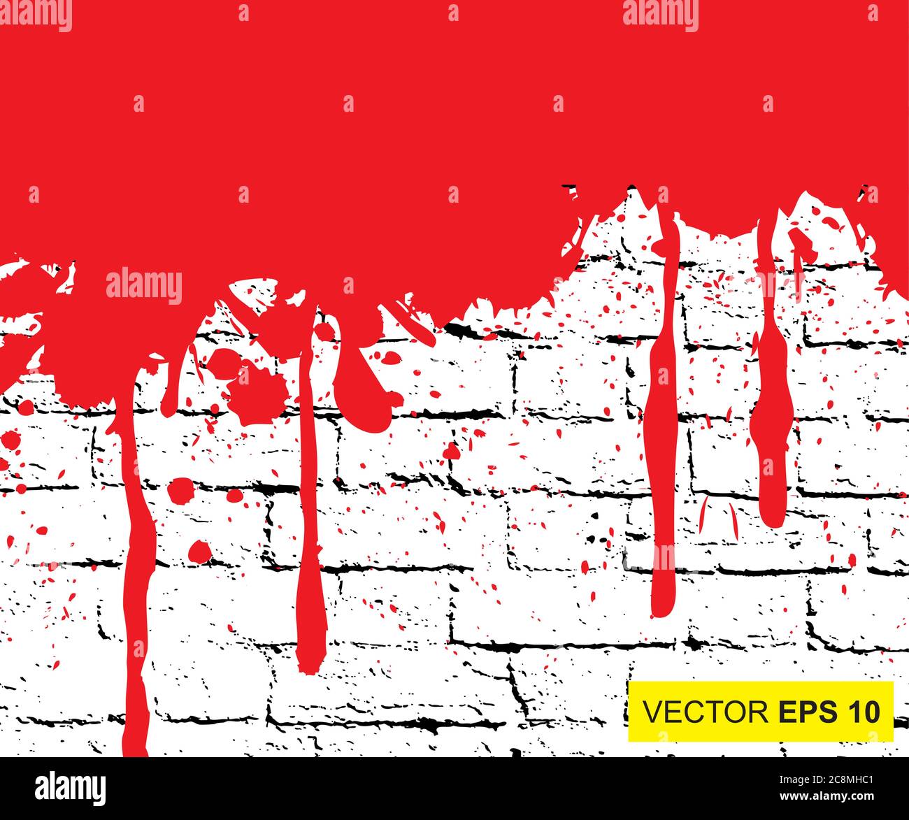 vector illustration. Big realistic blood splashed on the brick wall ...