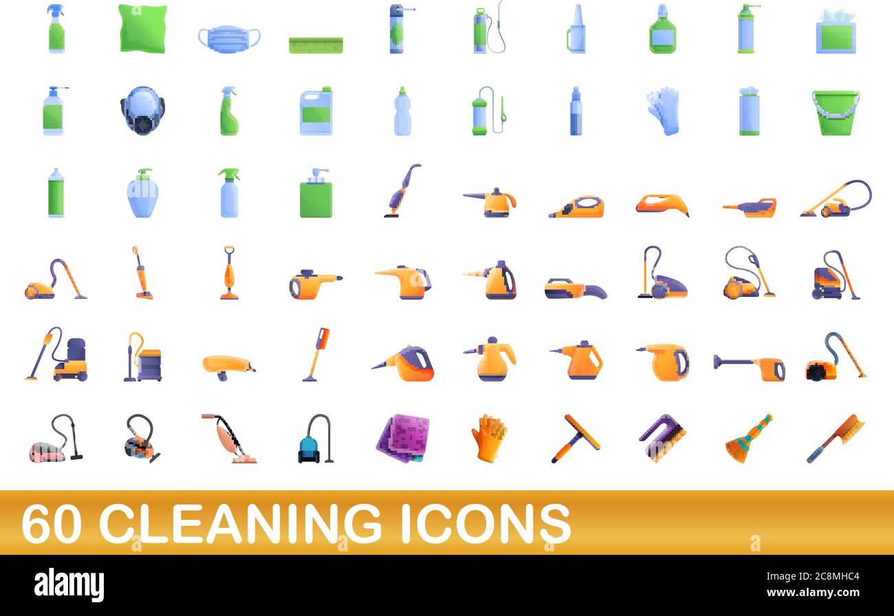 60 cleaning icons set. Cartoon illustration of 60 cleaning icons vector ...
