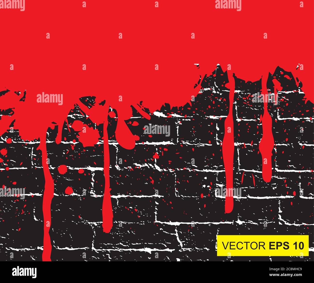 vector illustration. Big realistic blood splashed on the brick wall ...