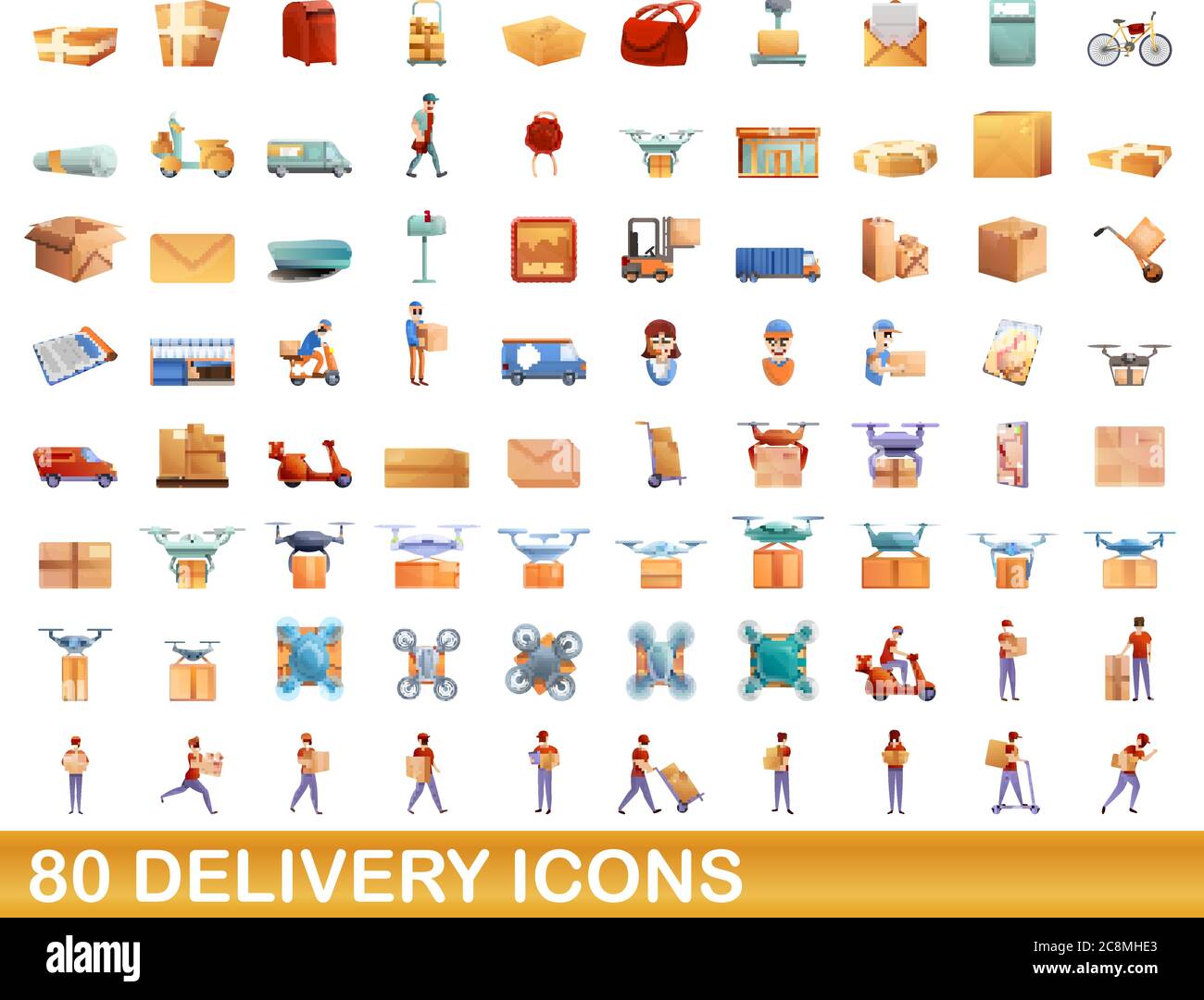 80 delivery icons set. Cartoon illustration of 80 delivery icons vector ...