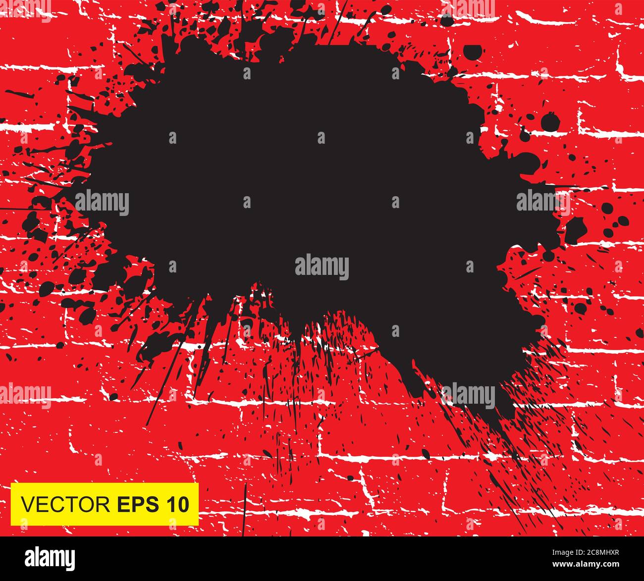 vector illustration. Big realistic blood splashed on the brick wall ...