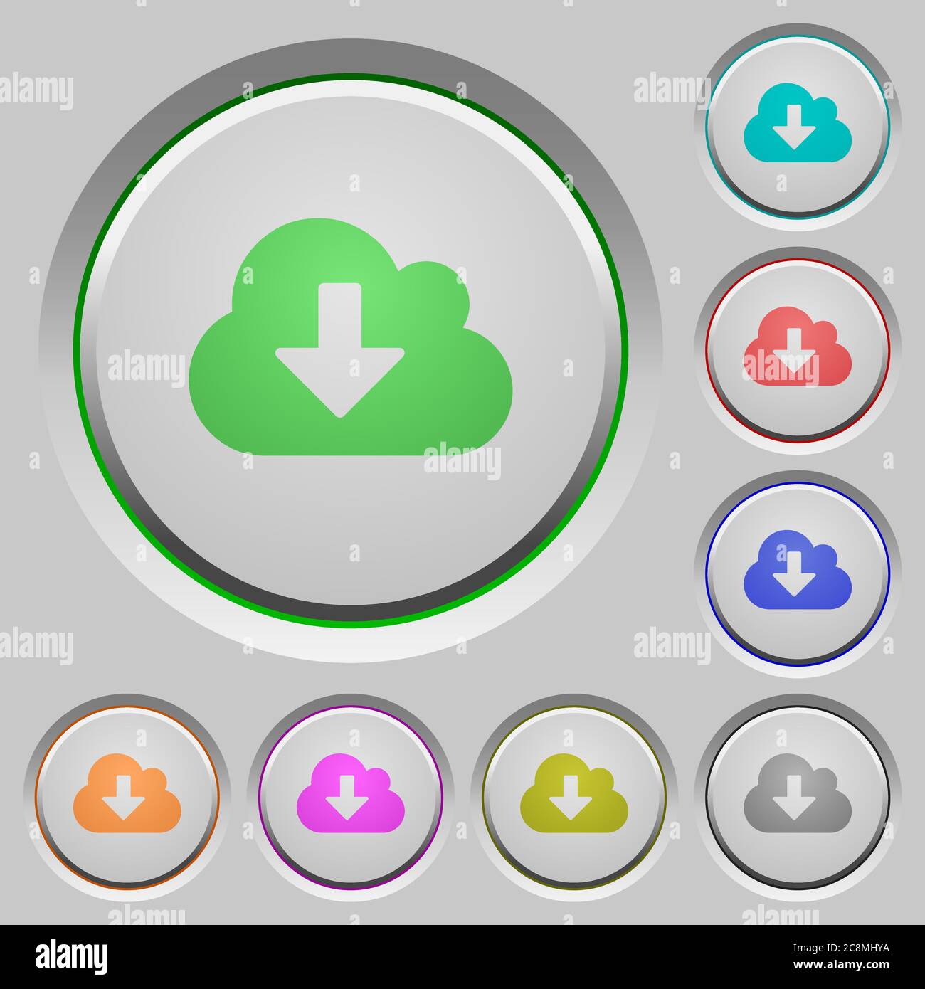 Set of cloud download sunk push buttons. Well-organized layer, color swatch and graphic style ...