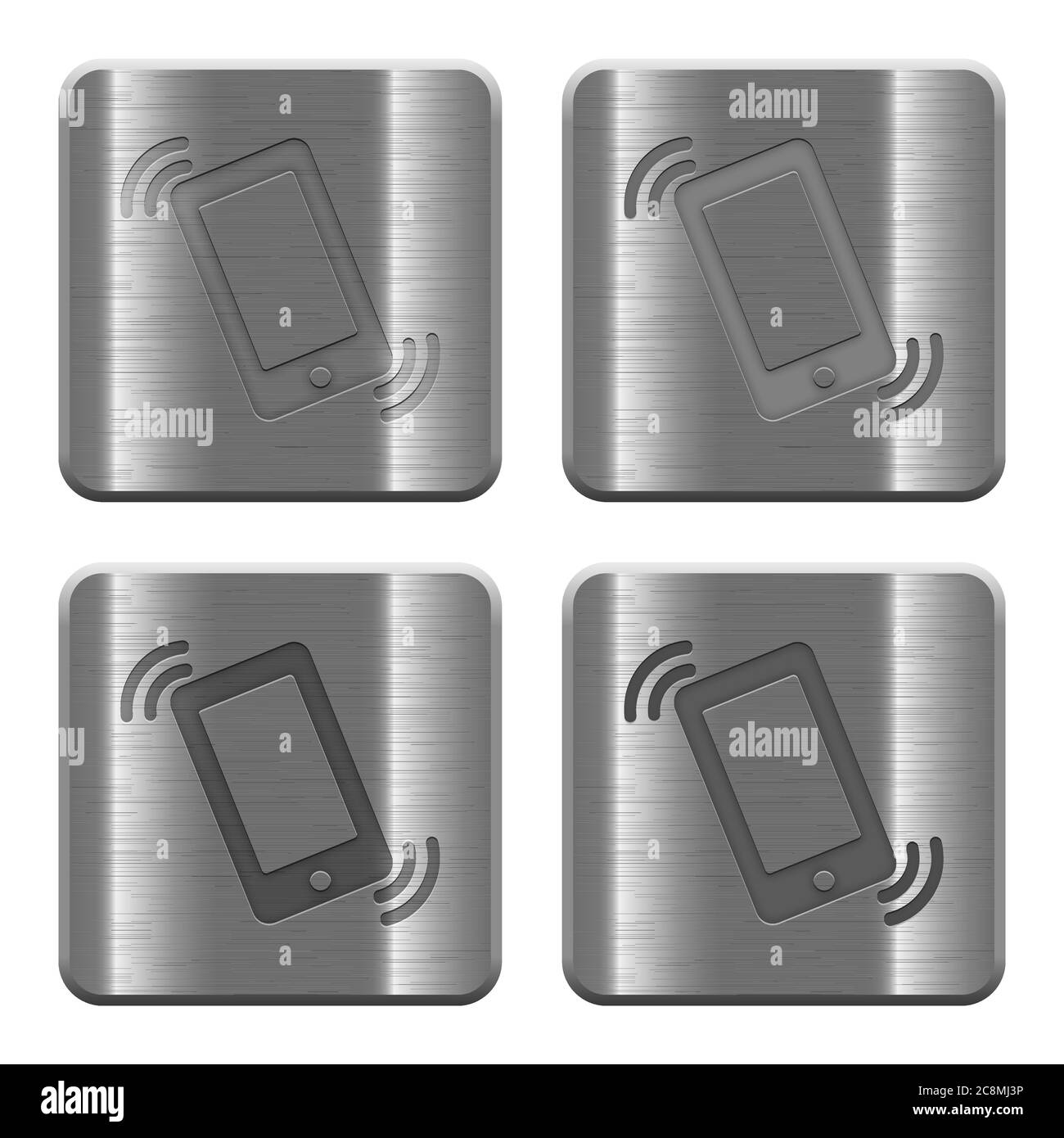 Set of ringing phone buttons vector in brushed metal style. Arranged ...
