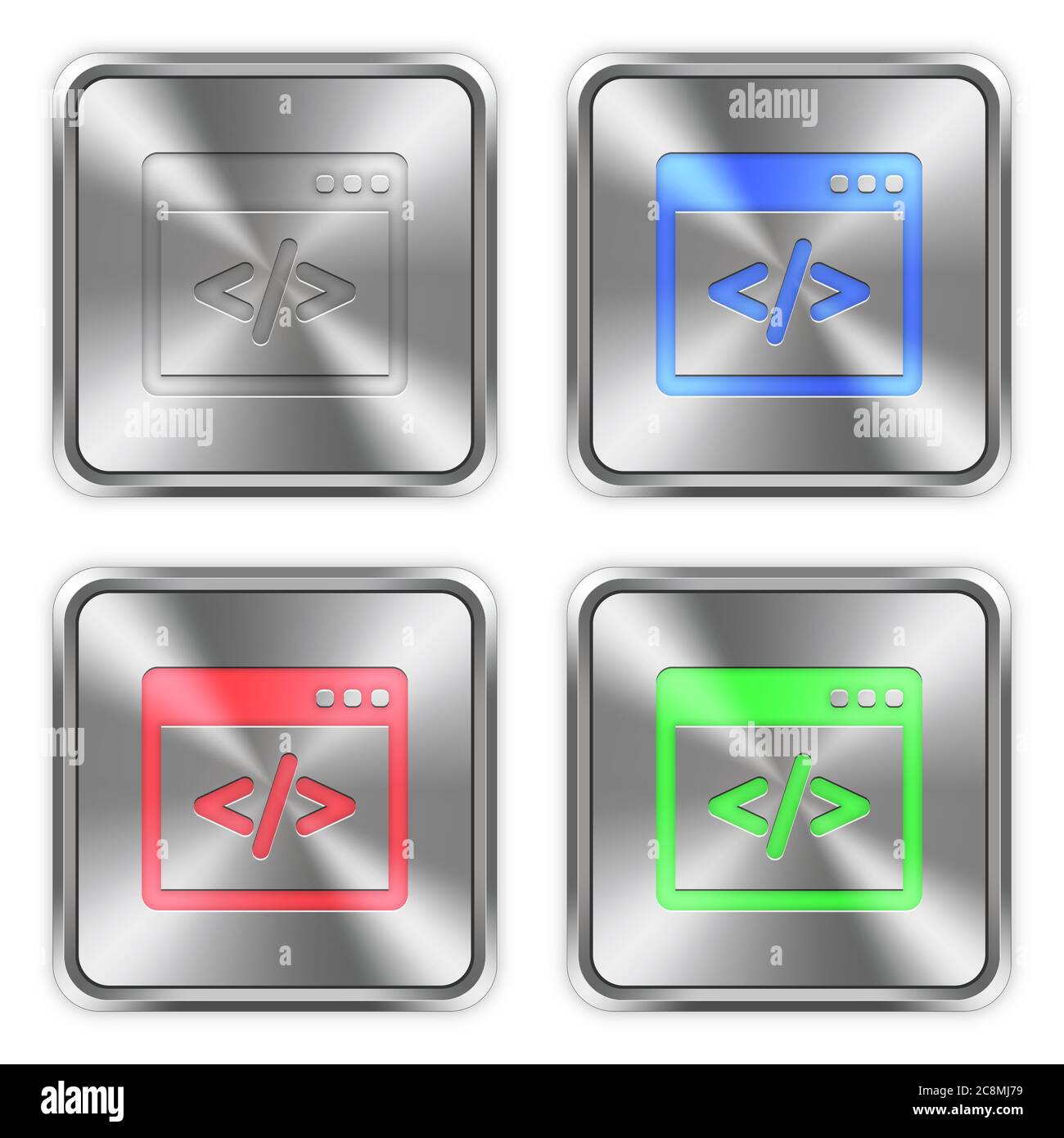 Color programming code icons engraved in glossy steel push buttons ...