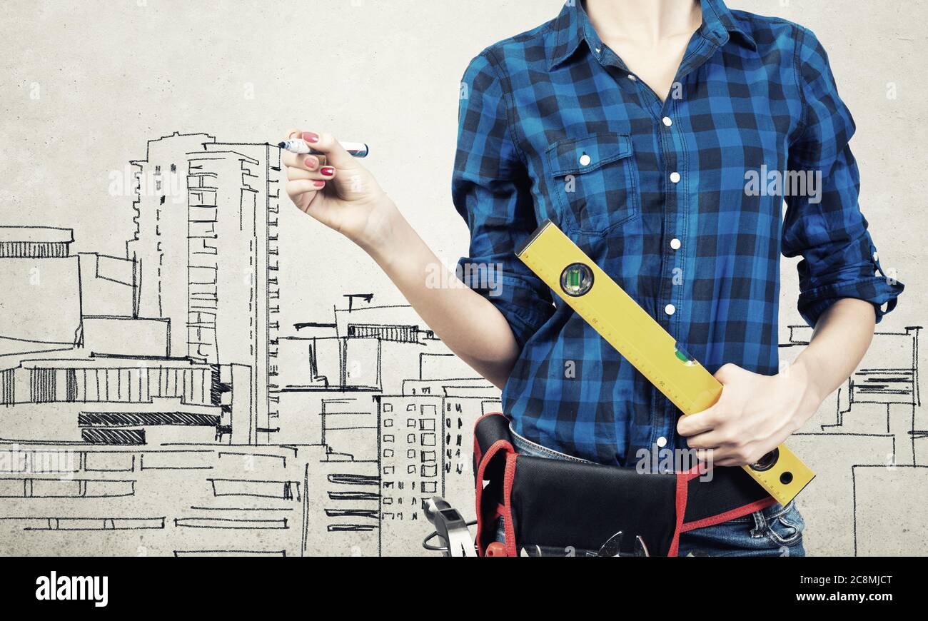 Woman engineer sketching her ideas Stock Photo - Alamy