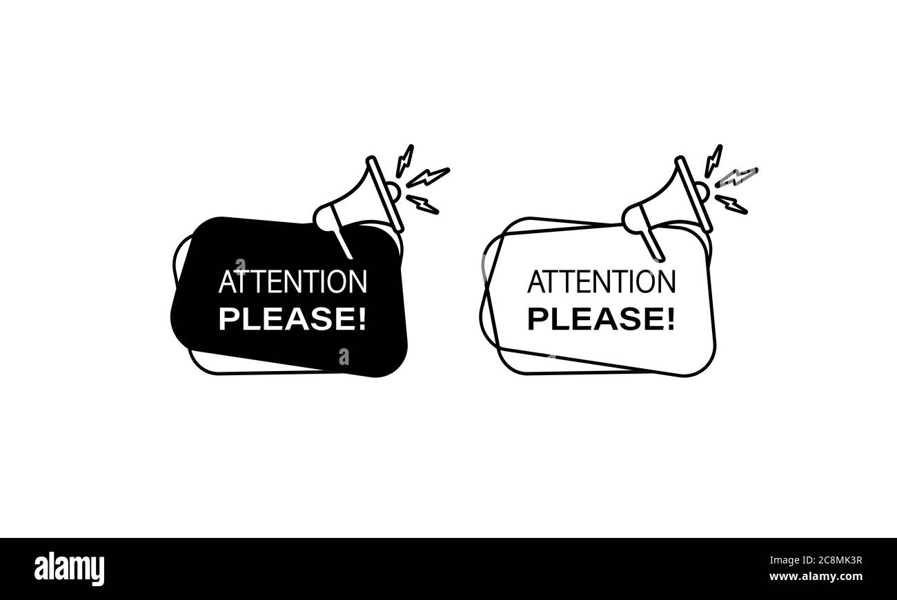 Attention please. Badge with megaphone icon. Vector on isolated white ... Attention please. Badge with megaphone icon. Vector on isolated white ...