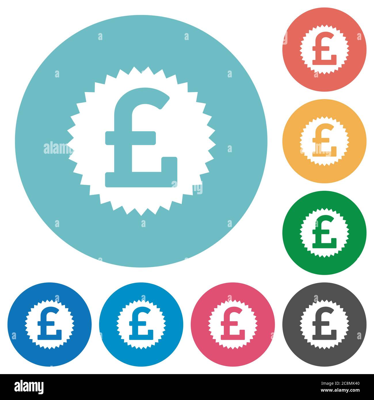 Flat pound sign sticker icon set on round color background. 8 color ...