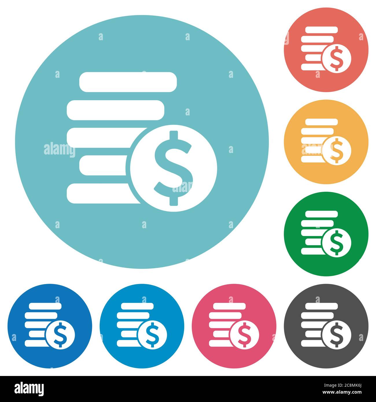 Flat dollar coins icon set on round color background Stock Vector Image ...
