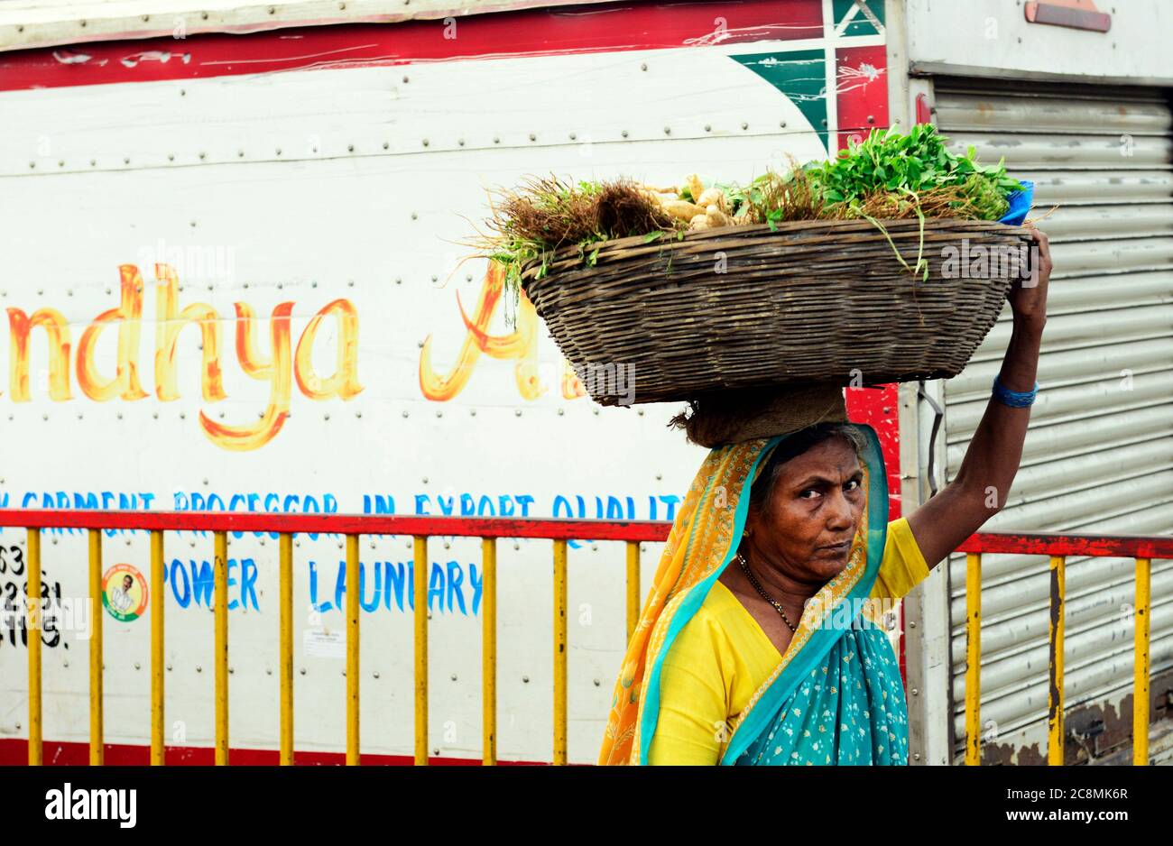Indian woman carrying basket hi-res stock photography and images - Alamy