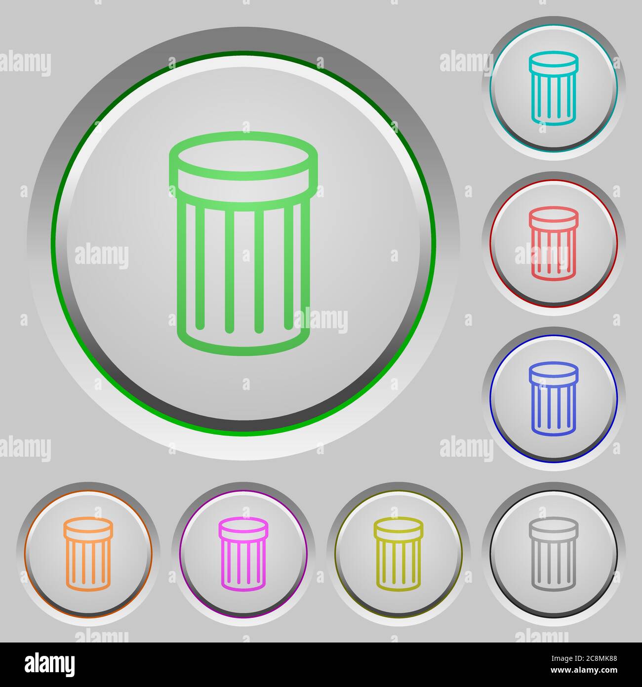 Set of trash sunk push buttons. Well-organized layer, color swatch and ...