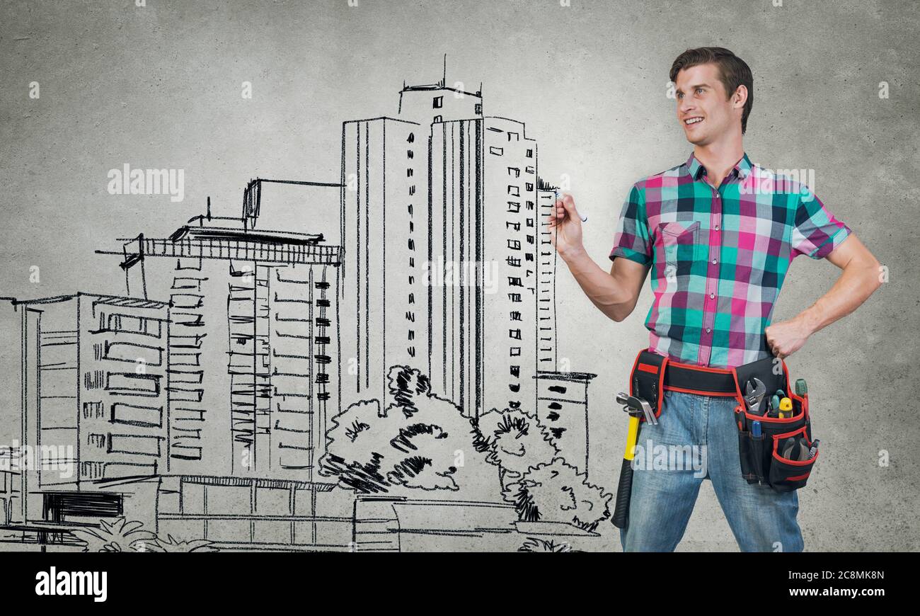 Guy engineer sketching his ideas Stock Photo - Alamy