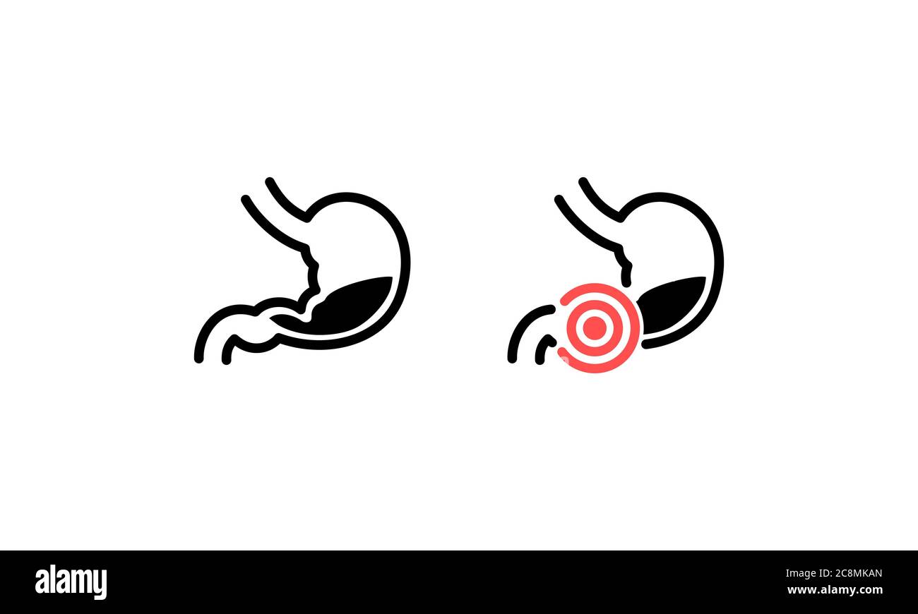 Healthy stomach icon. Sick stomach symbol. Stomach ache sign. Vector on ...