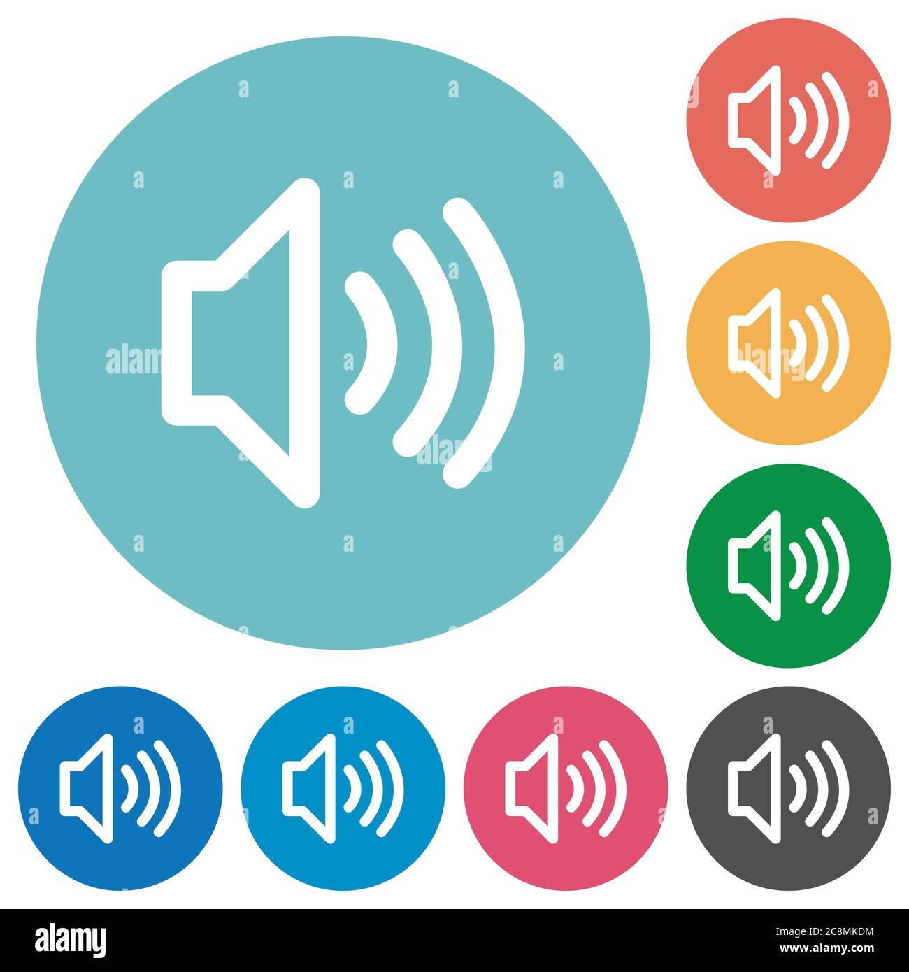 Flat volume icon set on round color background. 8 color variations included with light teme ...