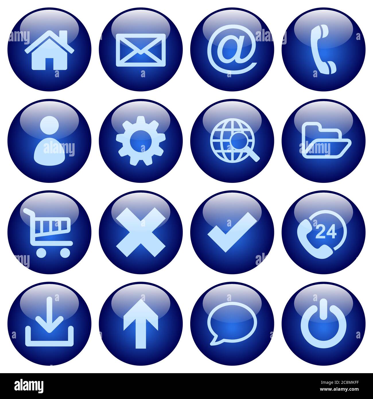 Basic web button set in round glossy style with dark blue colors. Hover ...