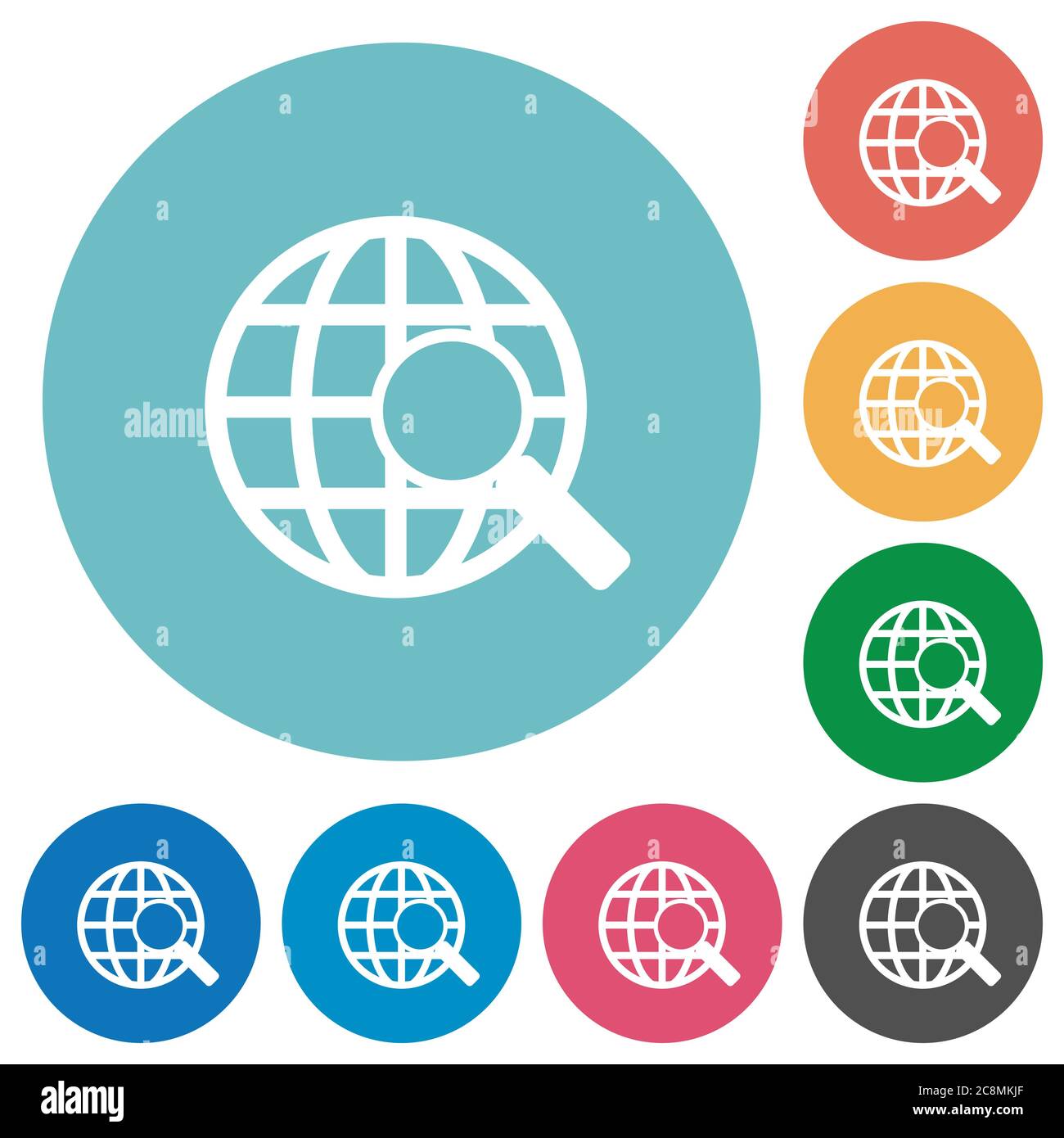 Flat web search icon set on round color background. 8 color variations included with light teme ...