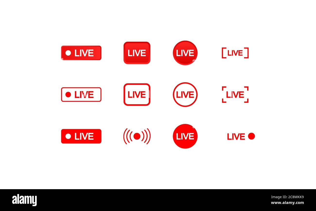 Set of live streaming icons. Buttons of broadcasting, online stream. Video. Vector on isolated ...