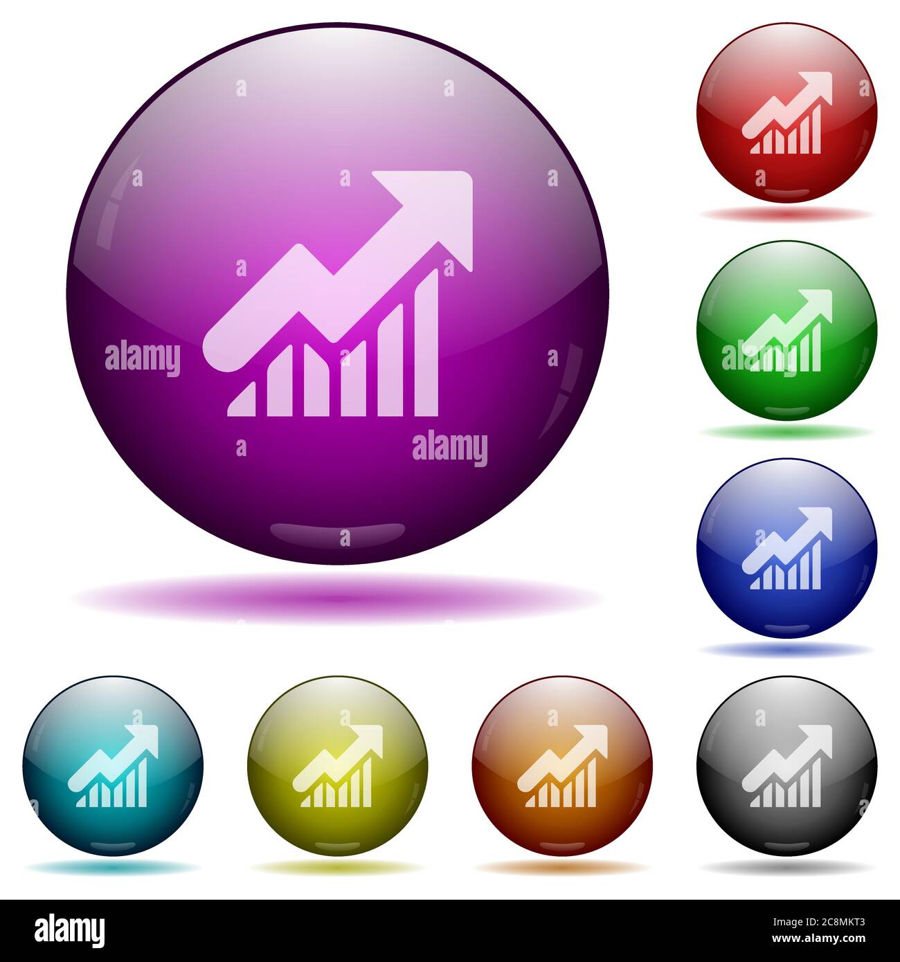 Set of color rising graph glass sphere buttons with shadows Stock ...