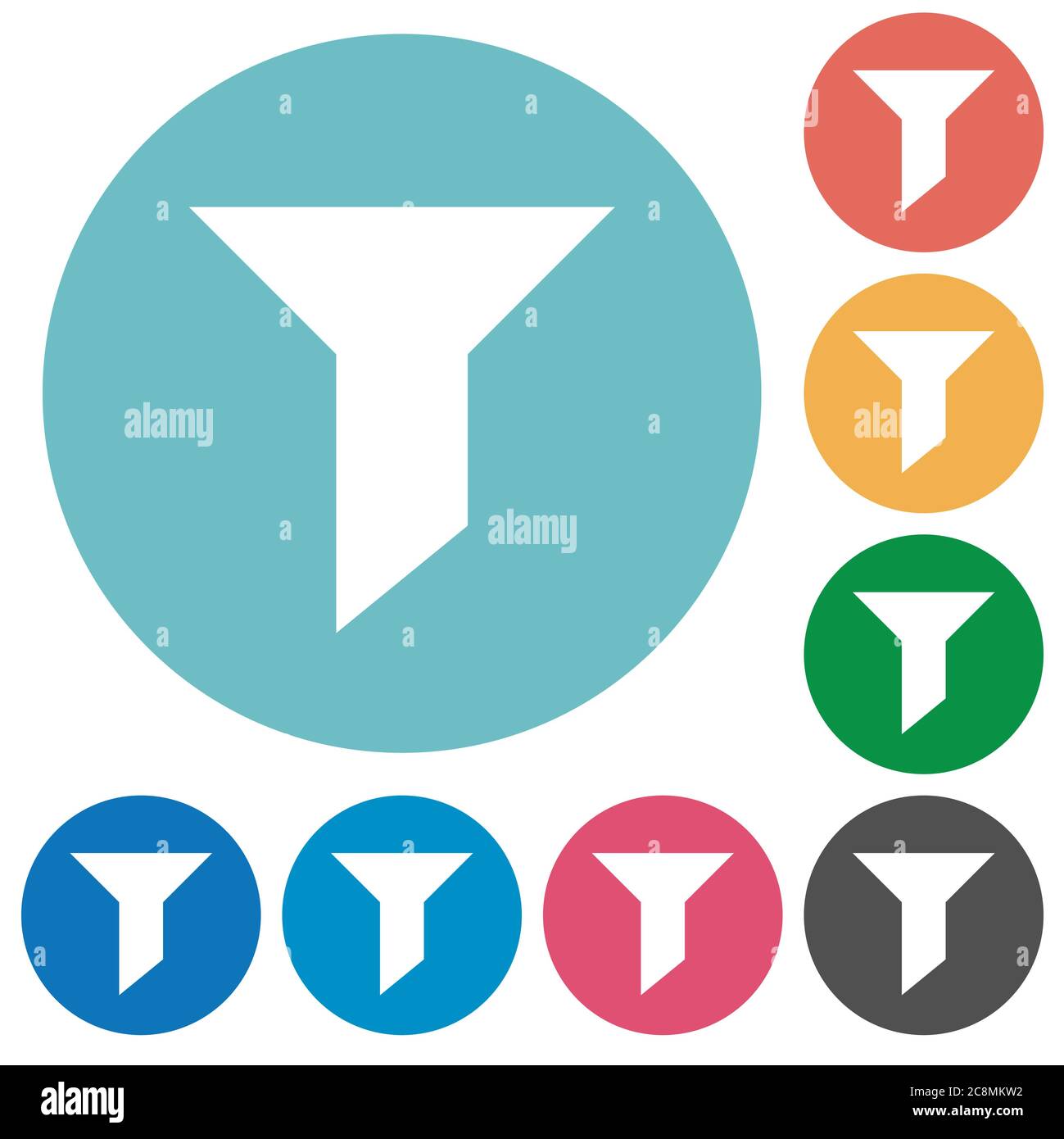 Flat filter icon set on round color background. 8 color variations included with light teme ...