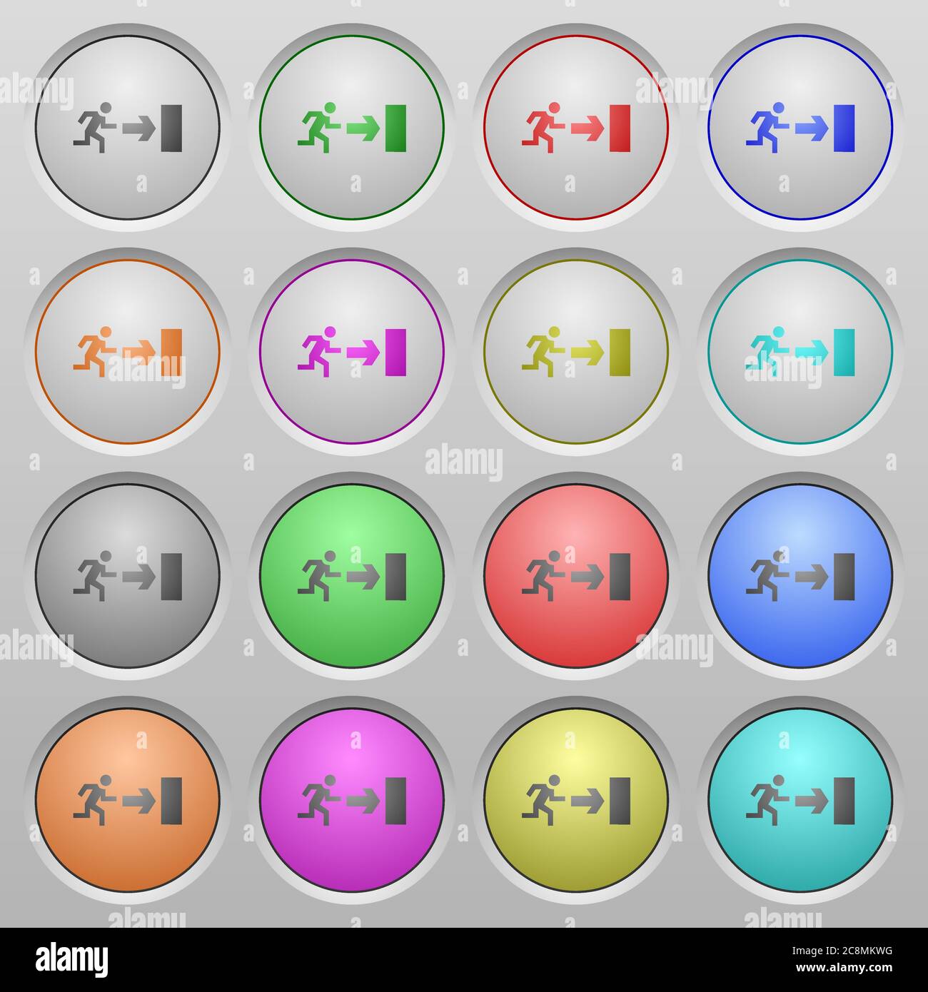 Set of exit plastic sunk spherical buttons. 16 variations included. Well-organized layer, color ...