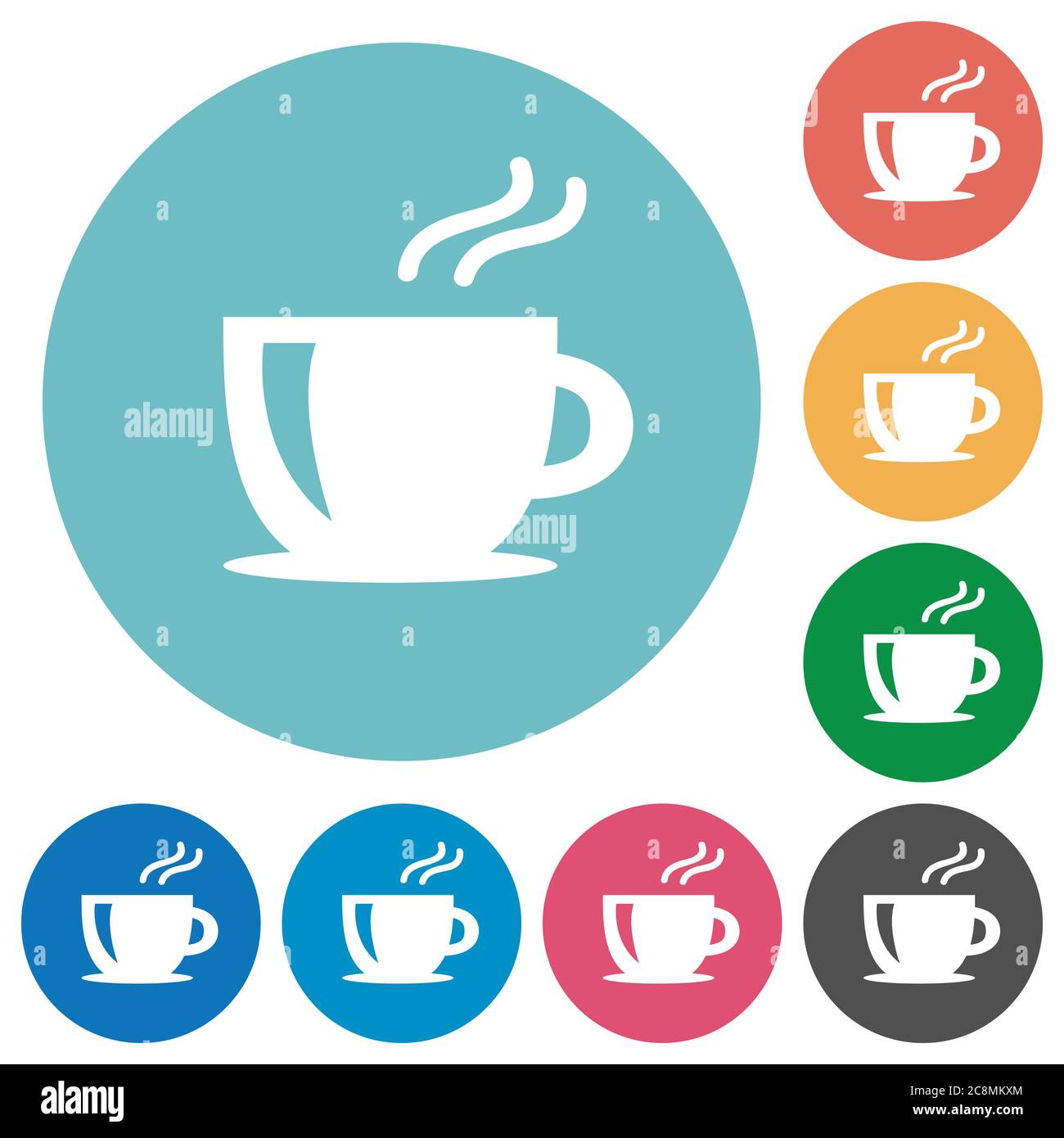 Flat coffee icon set on round color background Stock Vector Image & Art ...