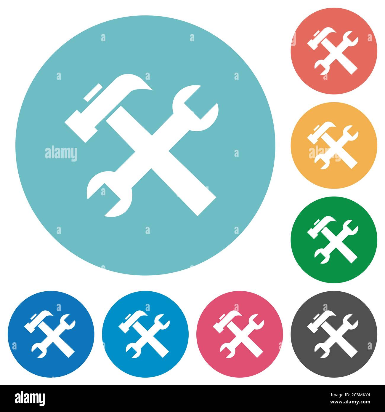 Flat tools icon set on round color background. 8 color variations included with light teme Stock ...