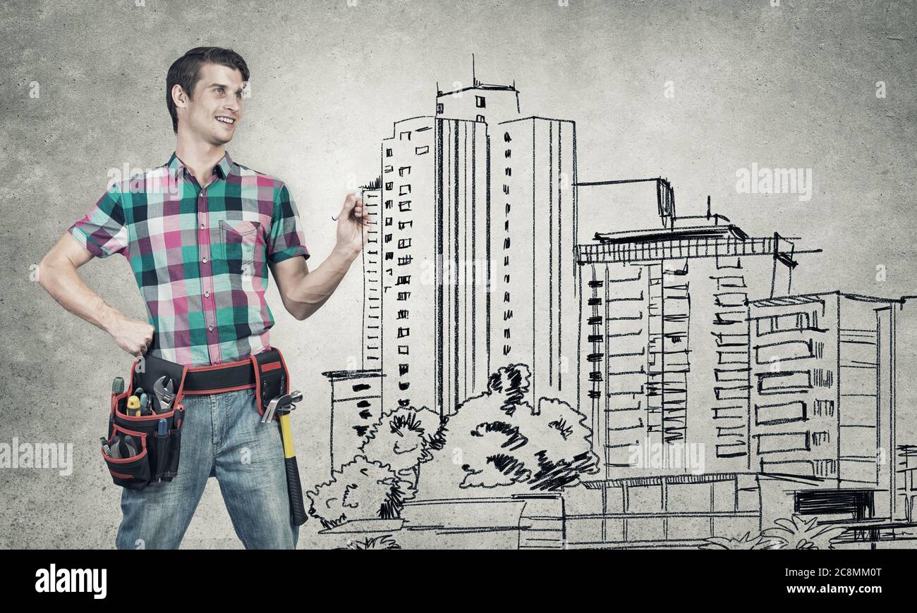 Guy engineer sketching his ideas Stock Photo - Alamy