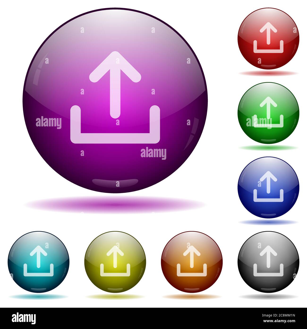 Set Of Color Upload Glass Sphere Buttons With Shadows Arranged Layer Structure Stock Vector