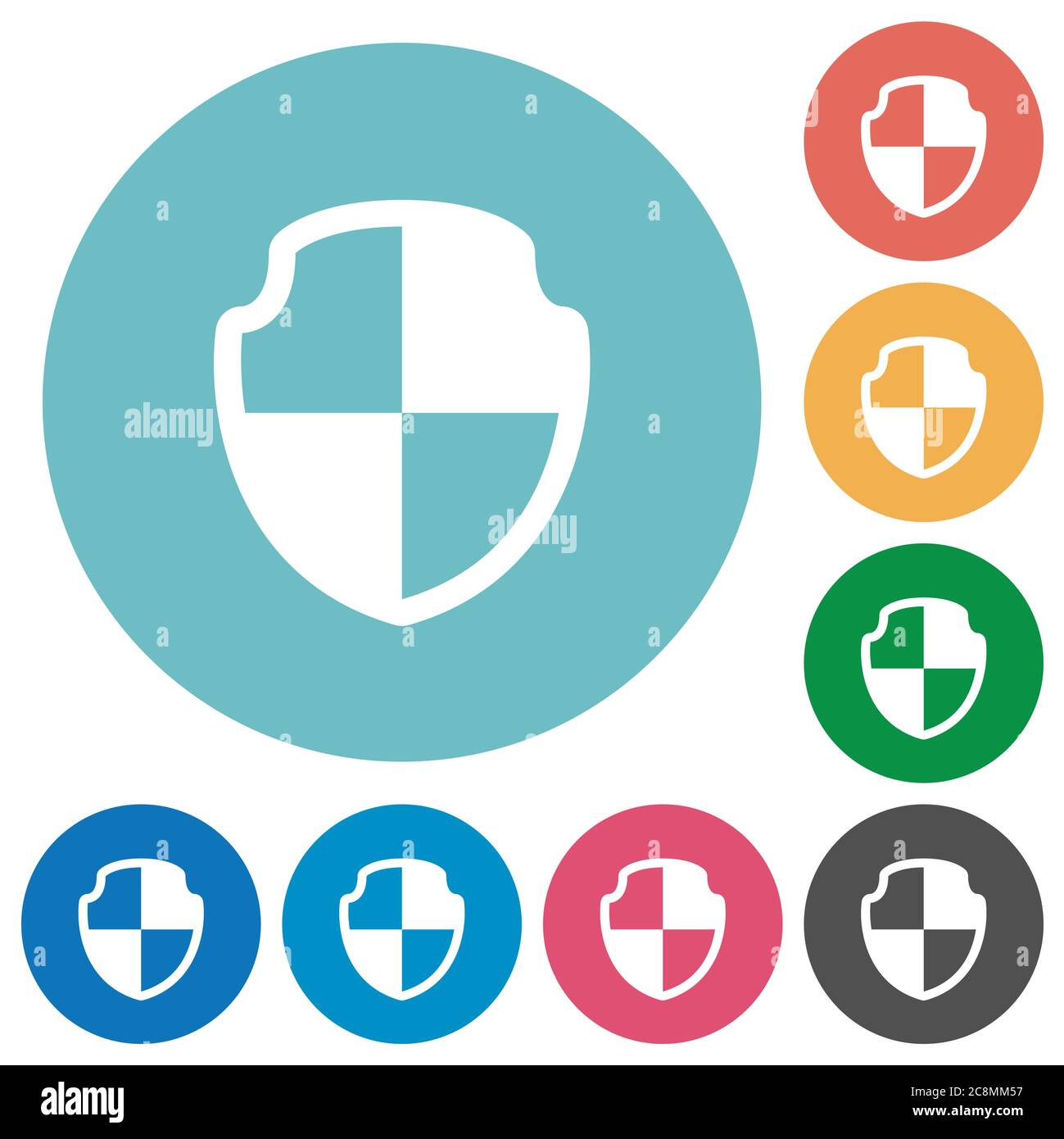 Flat shield icon set on round color background. 8 color variations included with light teme ...