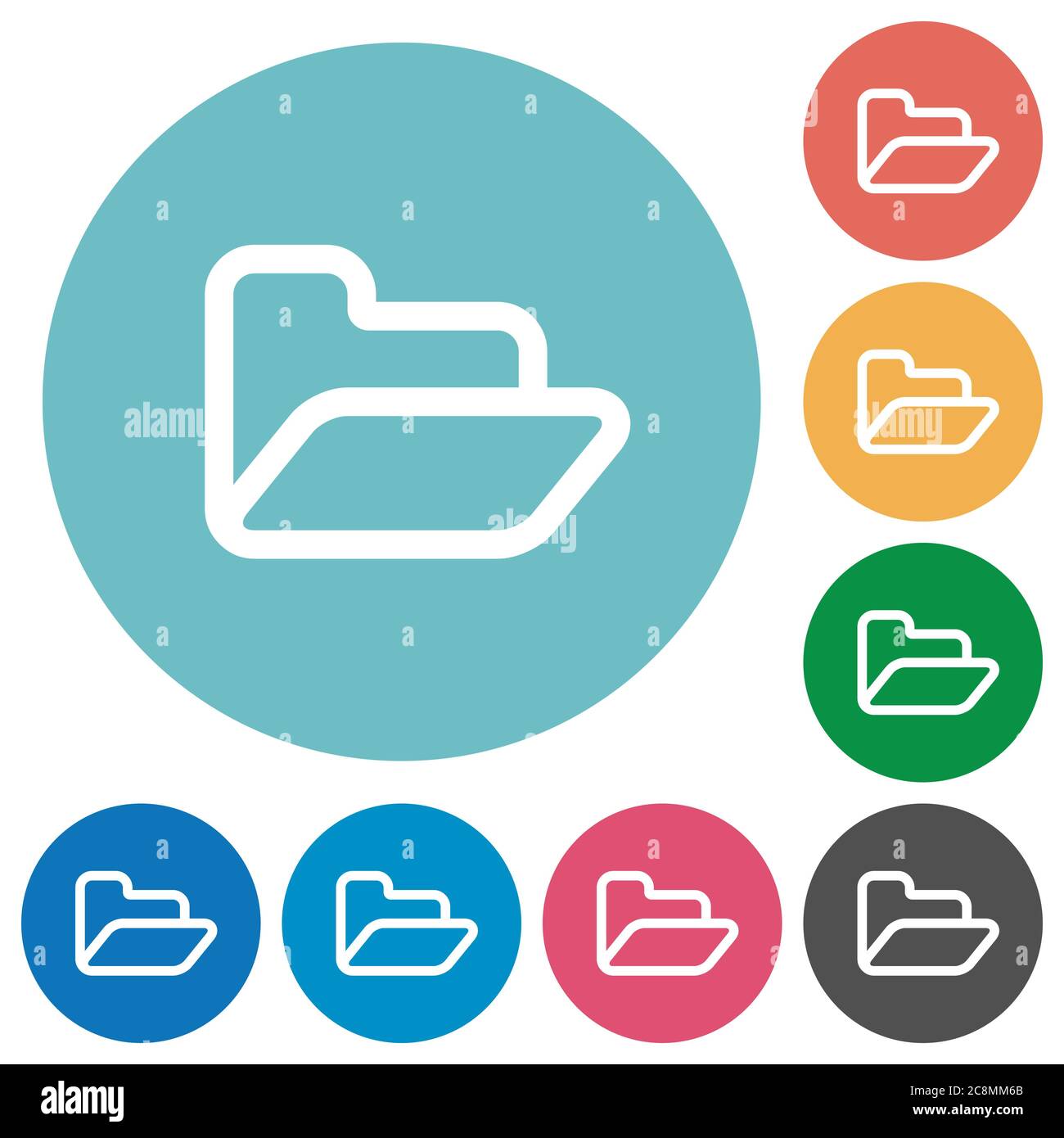 Flat folder icon set on round color background. 8 color variations ...
