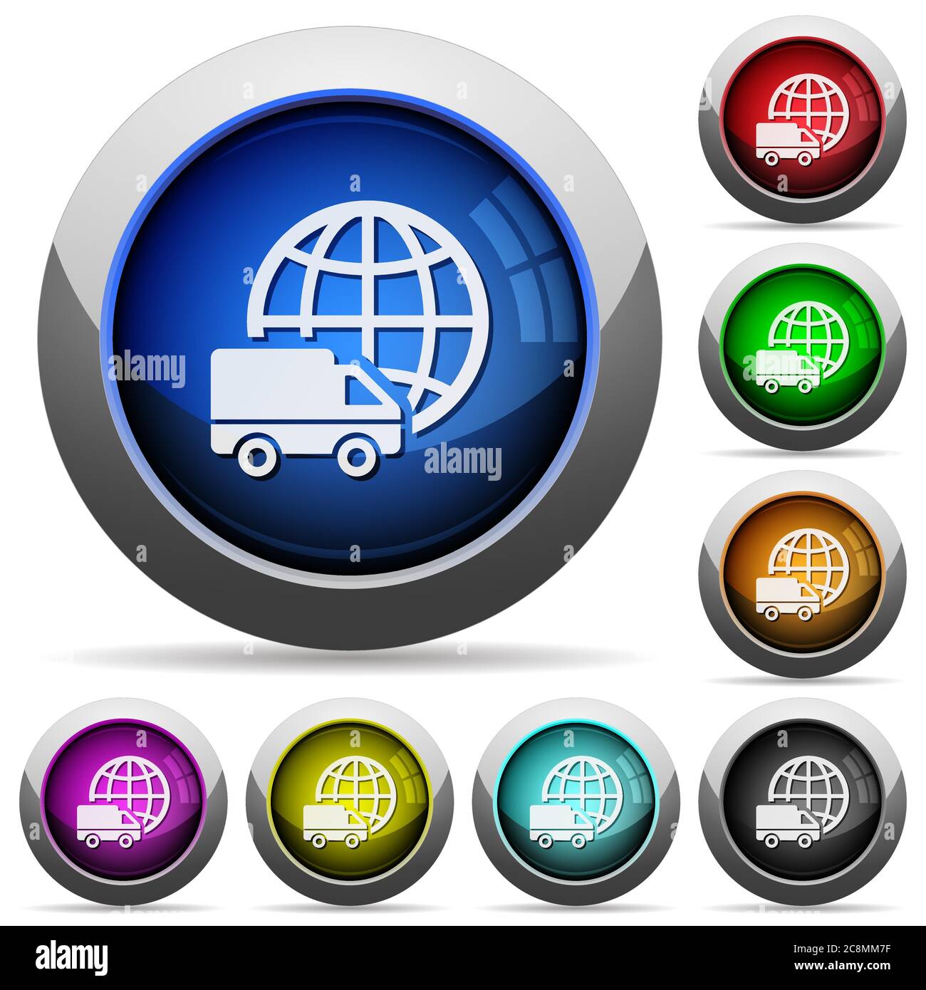 Set of round glossy international transport buttons. Arranged layer ...