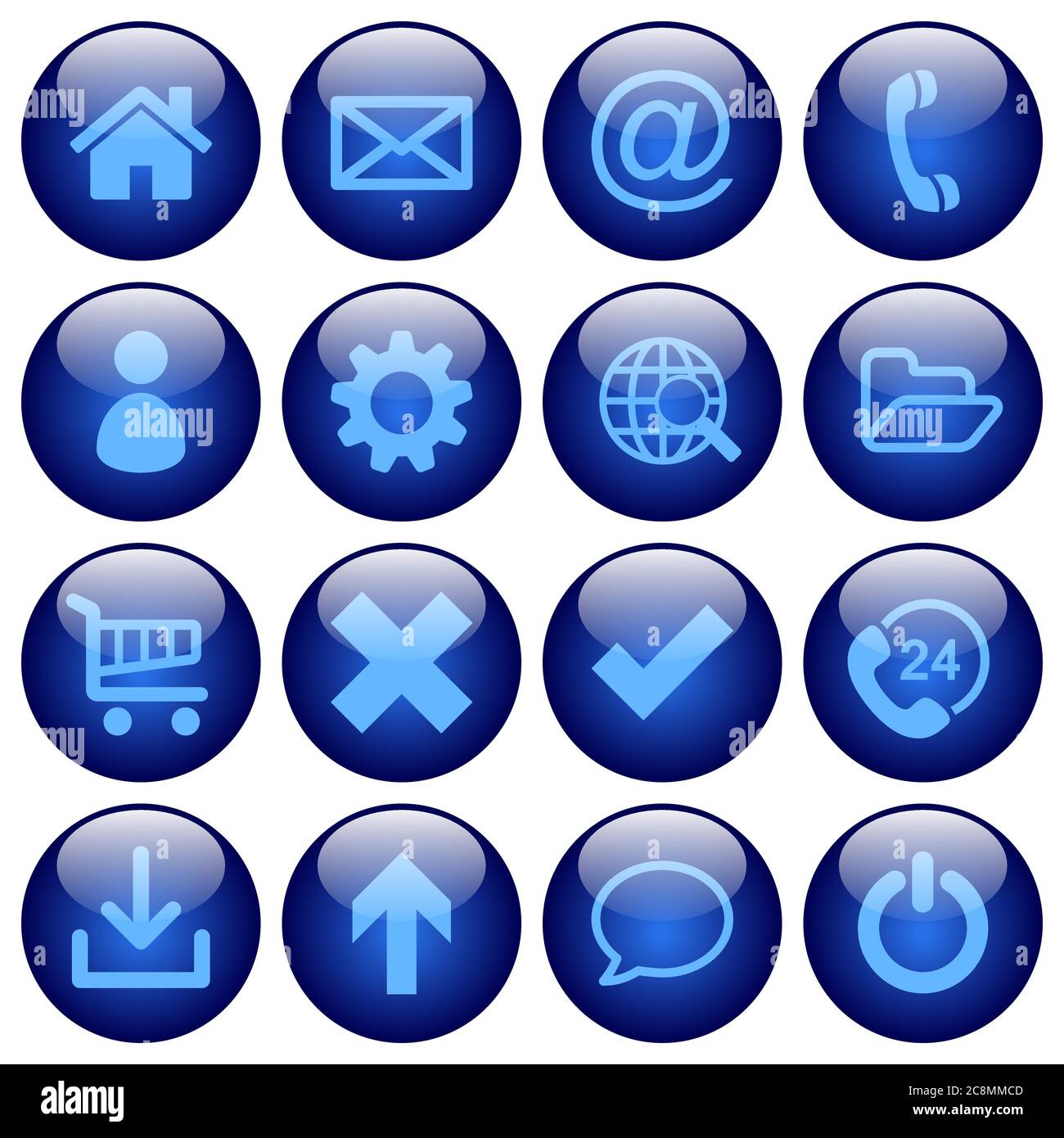 Basic web button set in round glossy style with dark blue colors ...