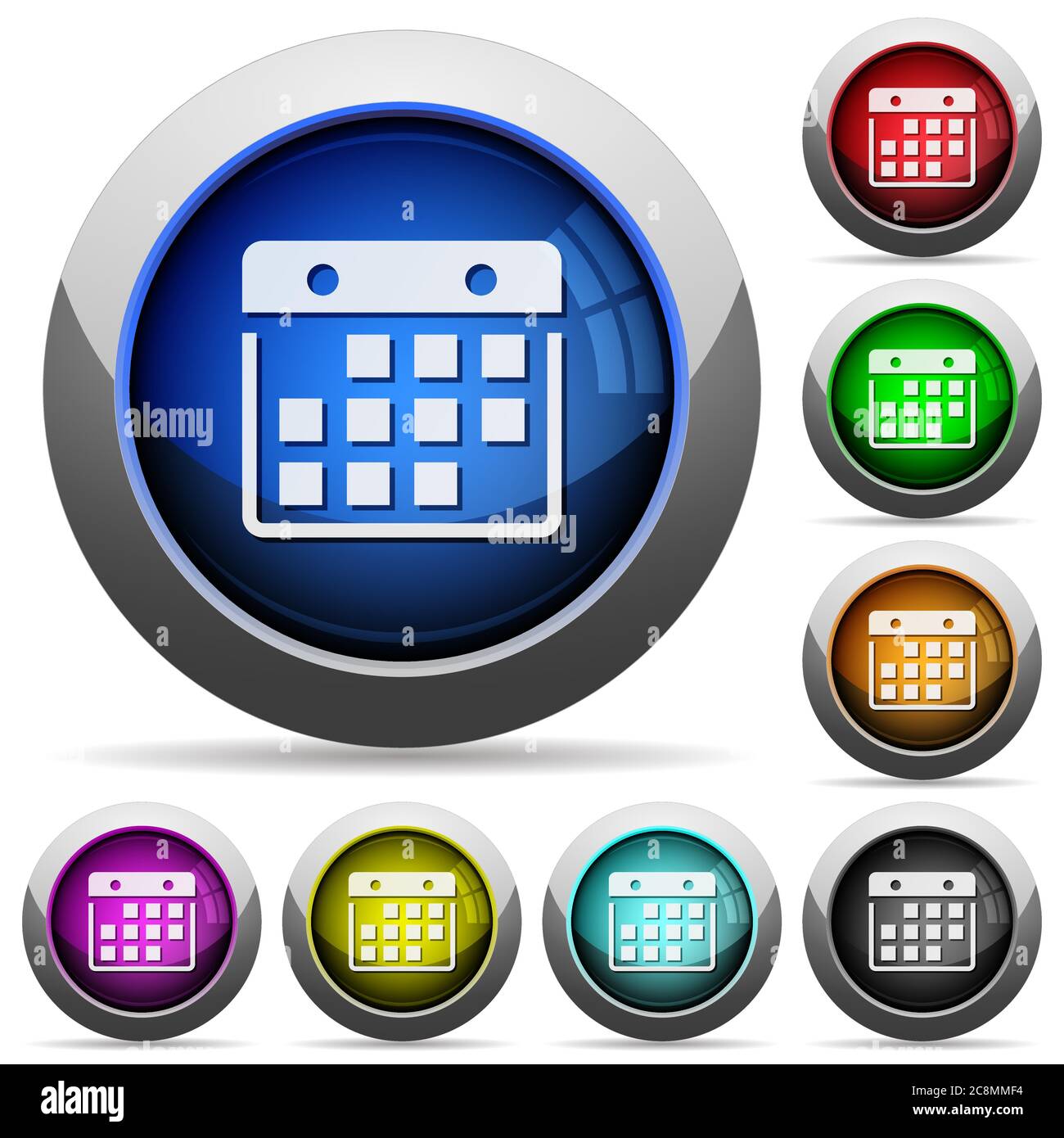 Set of round glossy hanging calendar buttons. Arranged layer structure ...