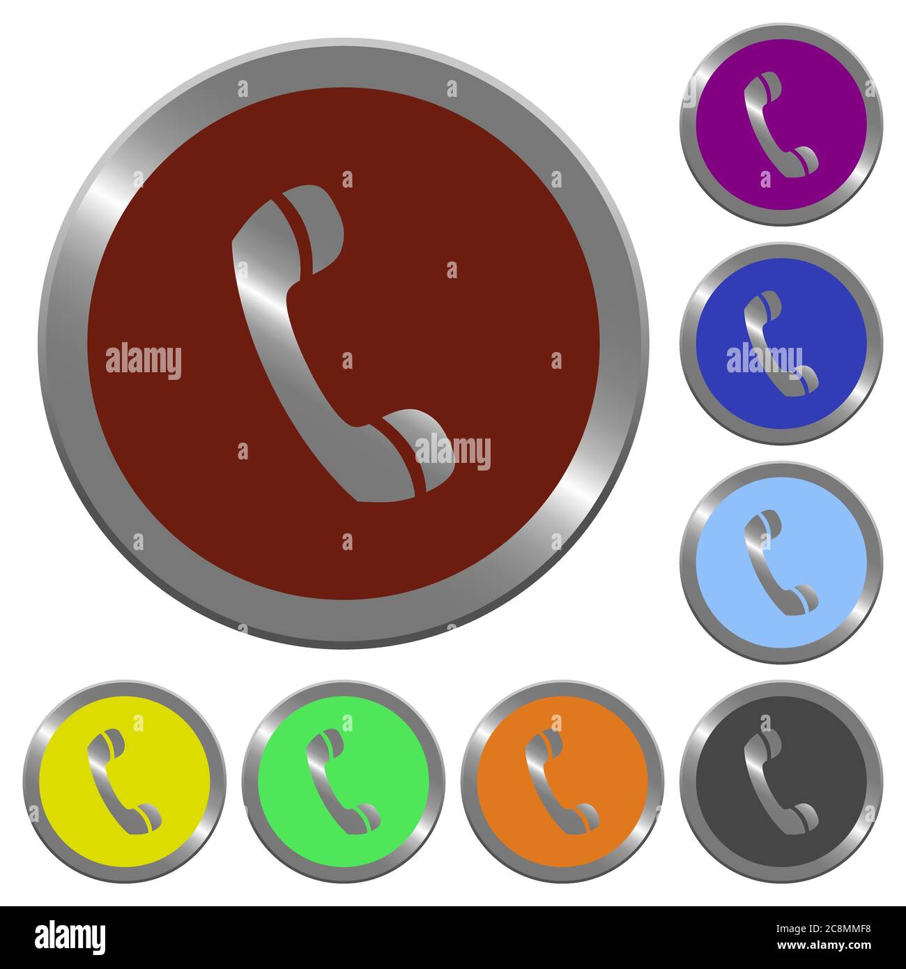 Set of glossy coin-like color call buttons. Arranged layer structure ...