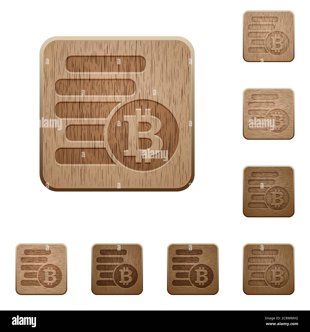 Set of carved wooden bitcoins buttons in 8 variations Stock Vector ...
