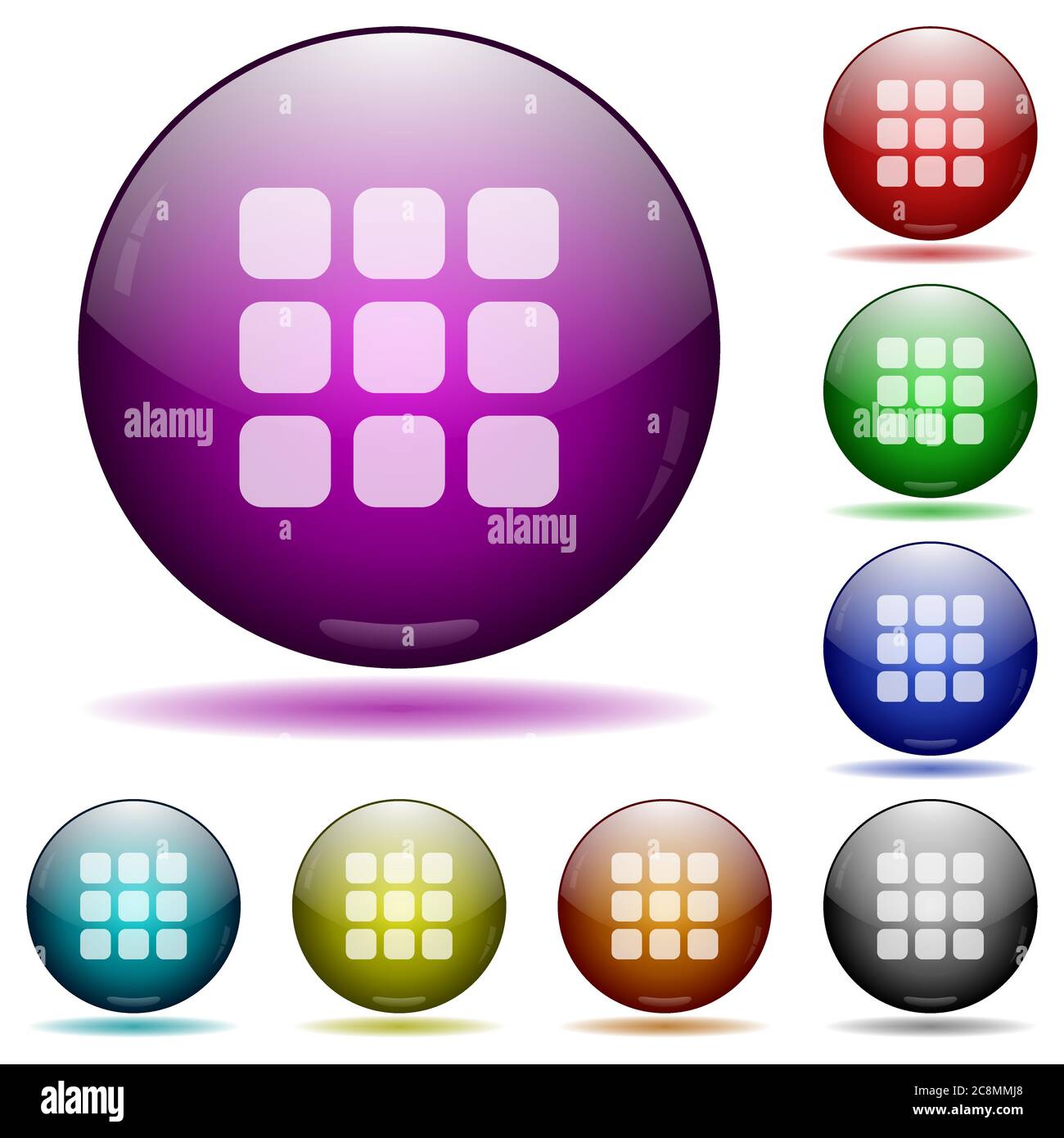 Set of color small grid view glass sphere buttons with shadows Stock ...