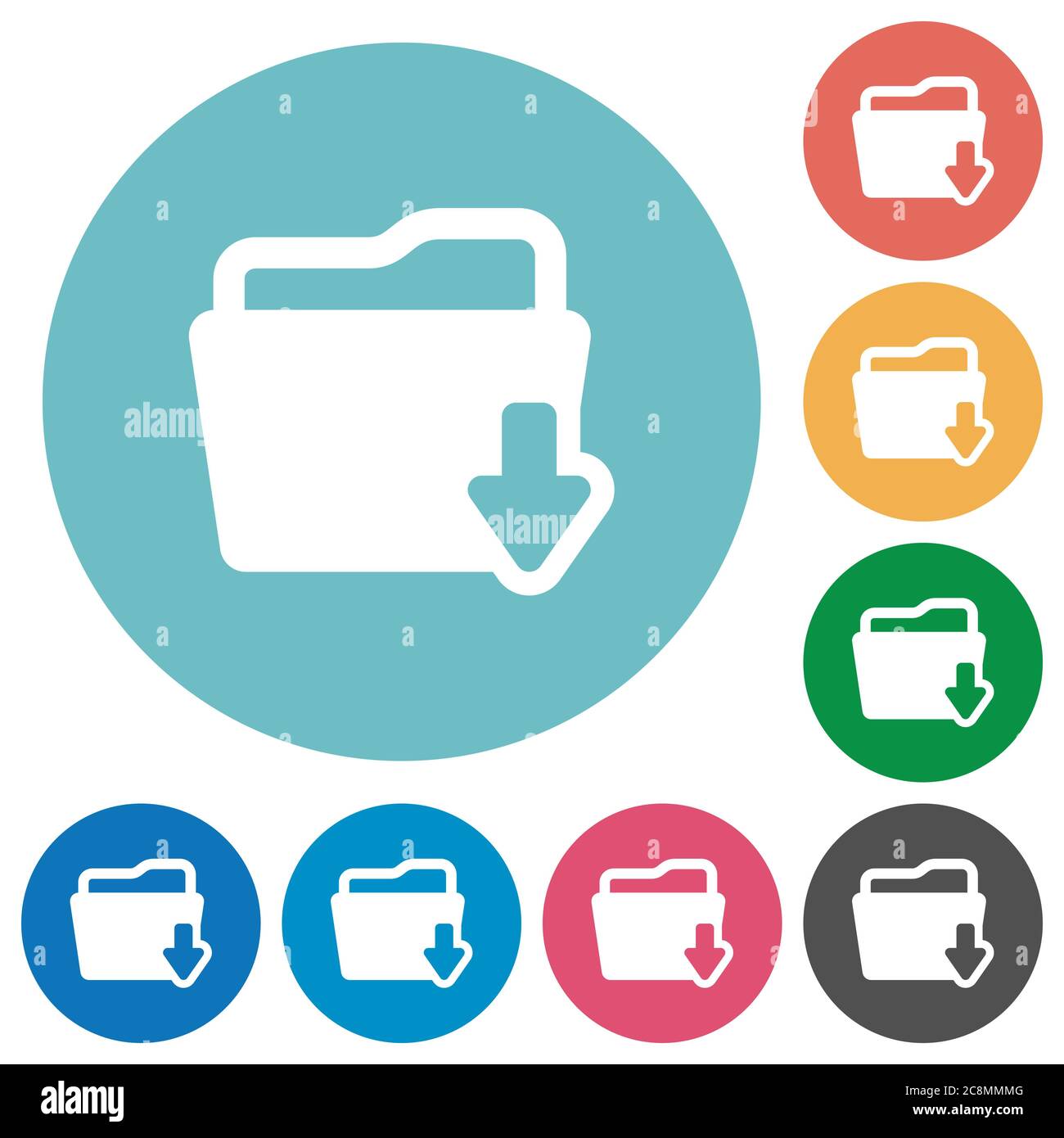 Flat download folder icon set on round color background Stock Vector ...