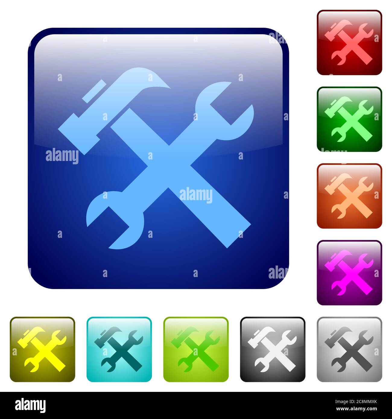 Set of tools color glass rounded square buttons Stock Vector Image ...